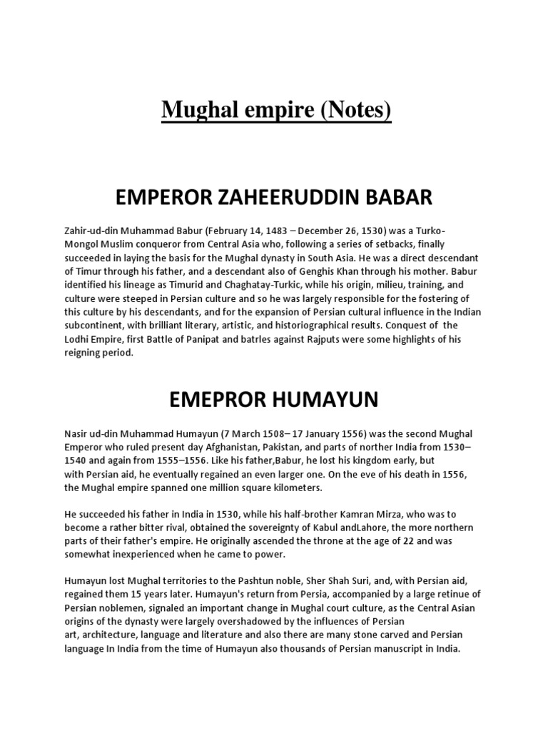 Mughal Empire (Notes) BY Ahmed Hassan | PDF | Mughal Empire | Sikhism