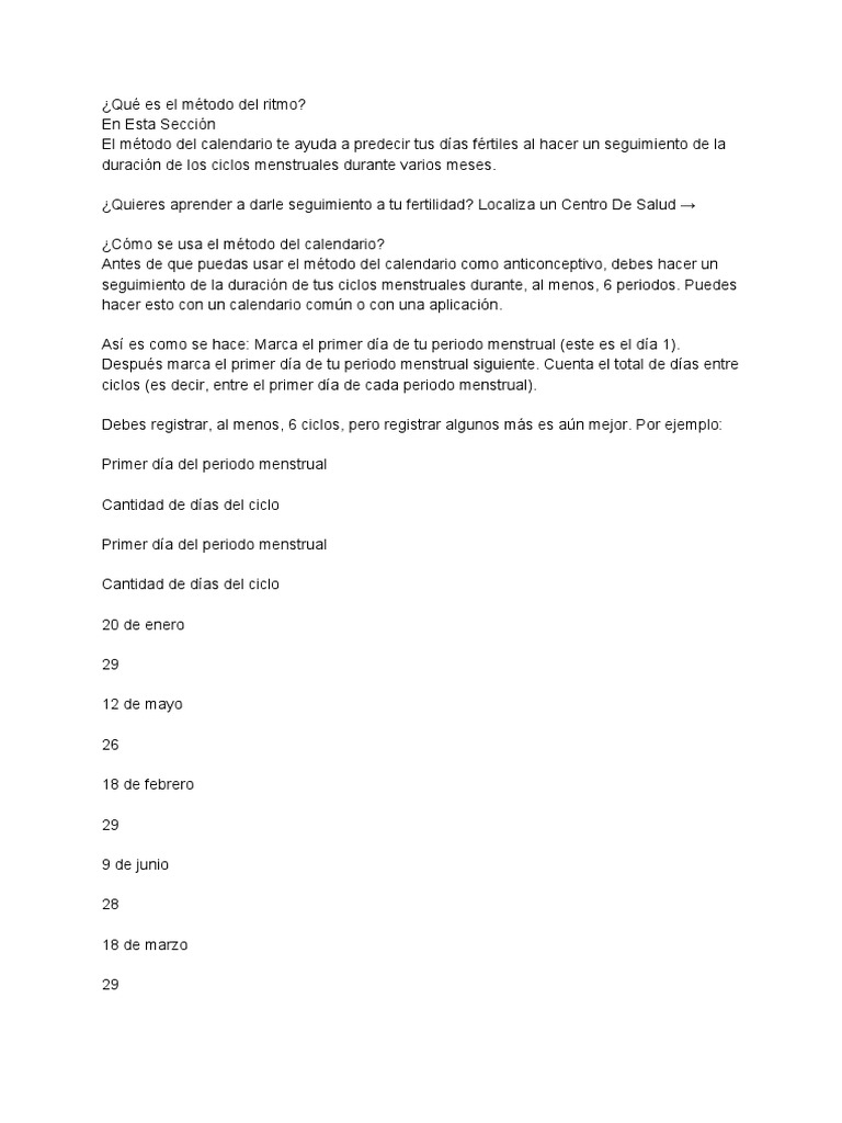 ¿Qué Es El Método Del Ritmo | PDF | Ciclo menstrual | Calendario