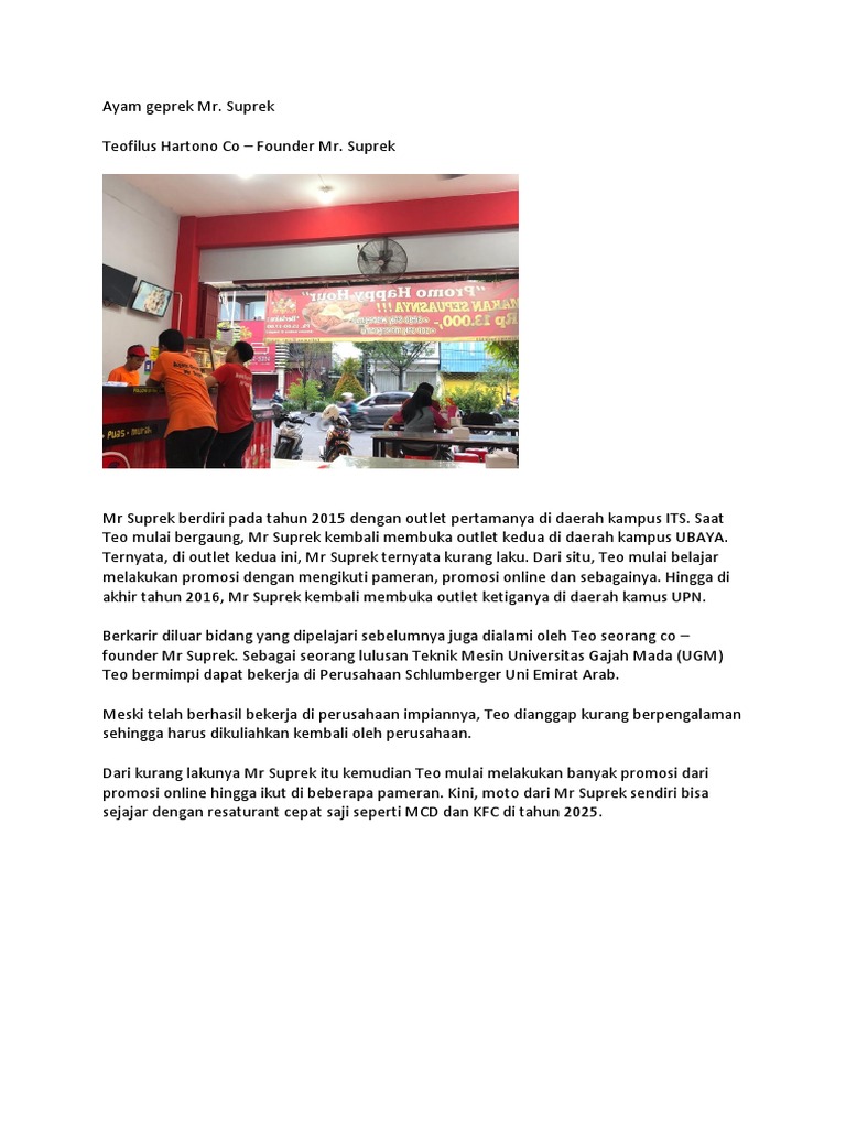 Ayam Geprek MR Suprek | PDF