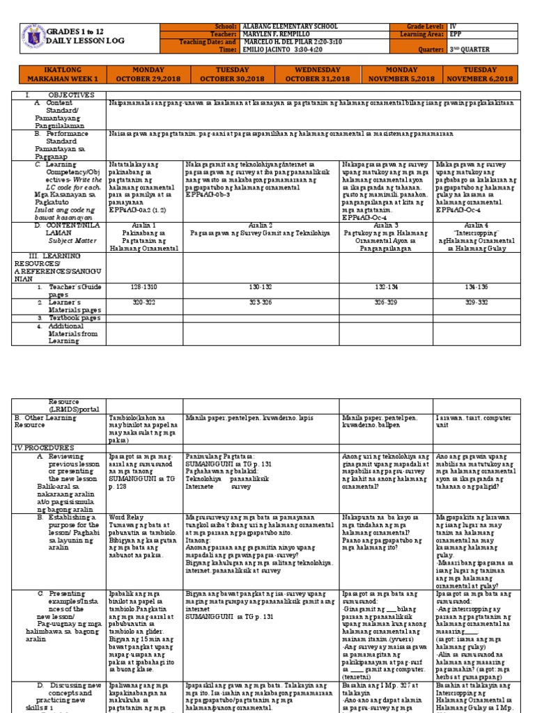 Daily Lesson Log | PDF