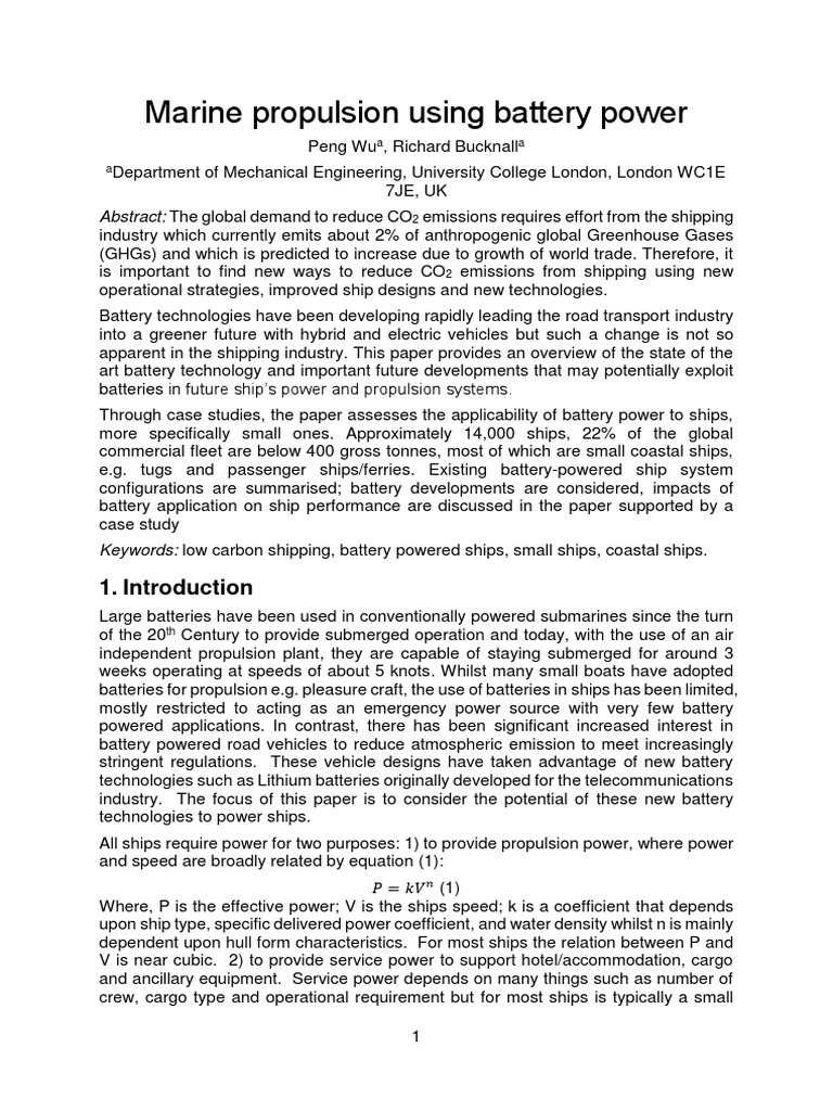 Marine battery power for small ships | PDF | Marine Propulsion | Ships