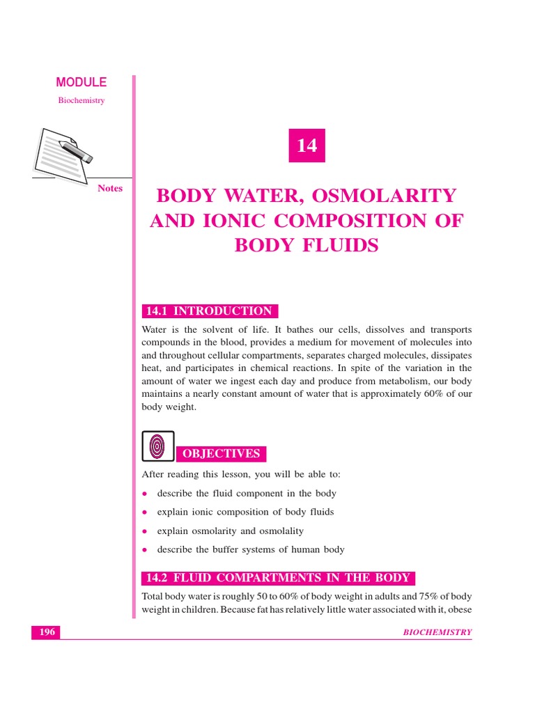 Body Water, Osmolarity and Ionic Composition of Body Fluids: Notes ...