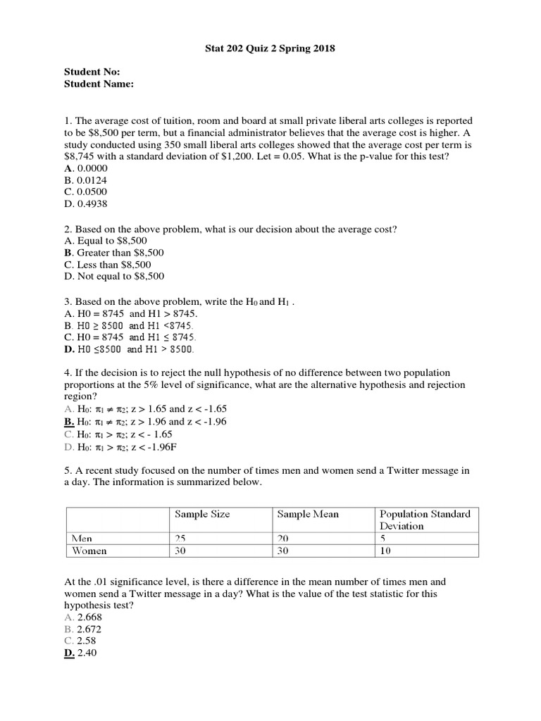Statistic Multiple Choice | PDF | Statistical Hypothesis Testing | Null ...