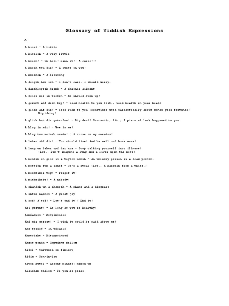 Glossary of Yiddish Expressions | PDF | Rosh Hashanah | Yom Kippur