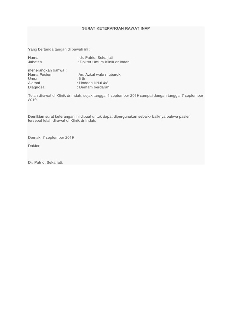 Surat Keterangan Rawat Inap | PDF
