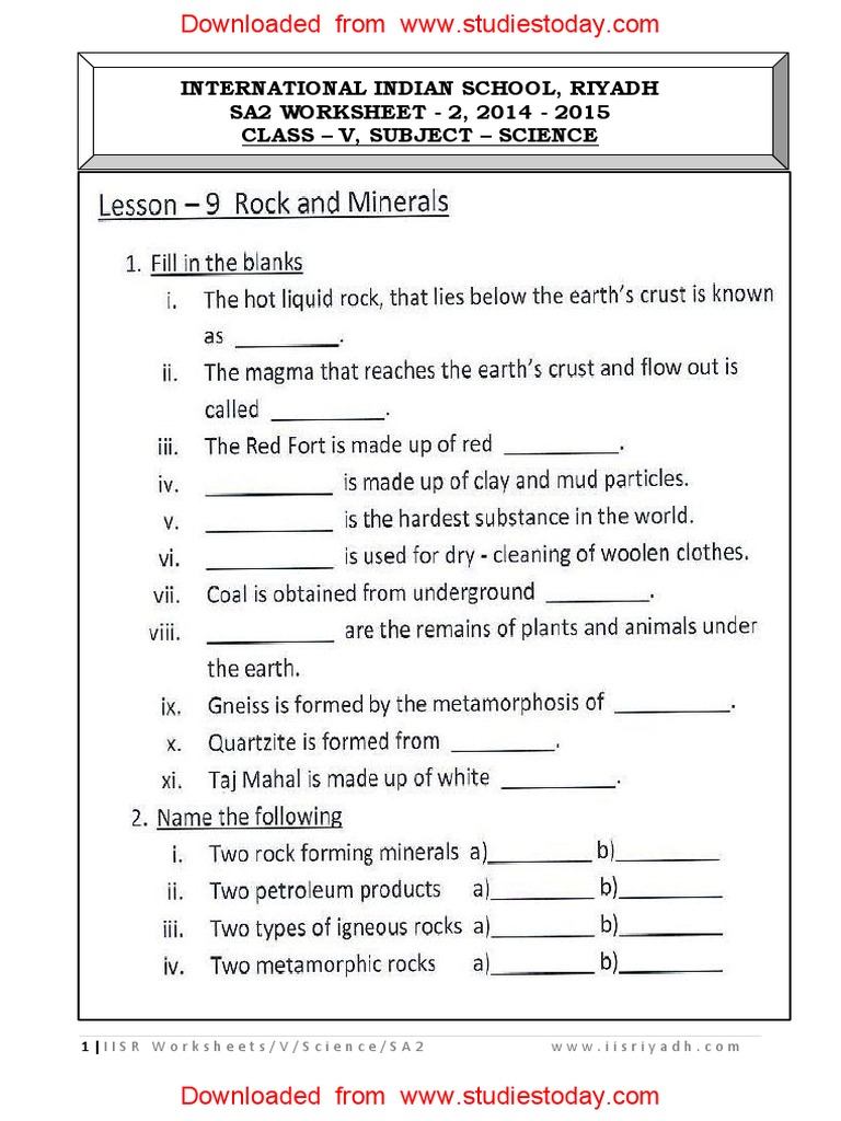 CBSE Class 5 Science - Rock and Minerals PDF | PDF