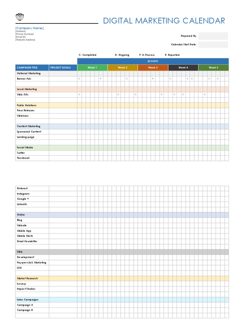 Digital Marketing Plan Calendar | PDF