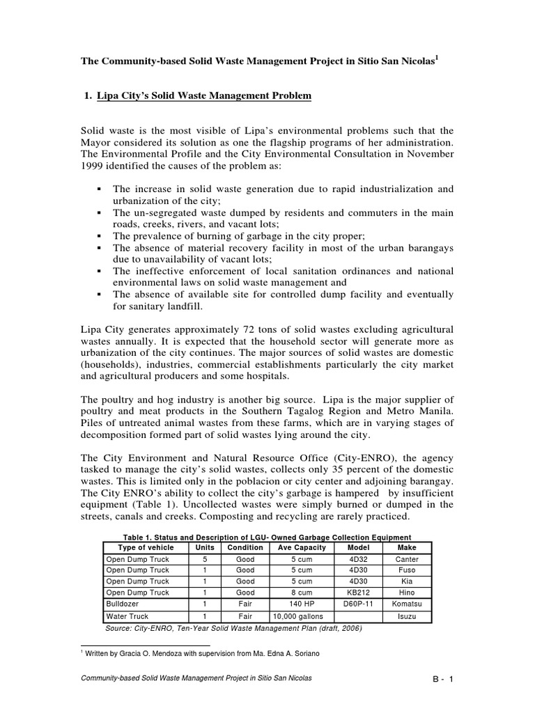 Waste Management Project Lipa | PDF | Municipal Solid Waste | Waste ...