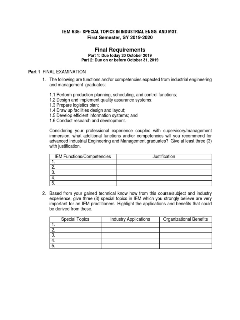 IEM 635: Industrial Engineering Topics | PDF | Industrial Engineering ...