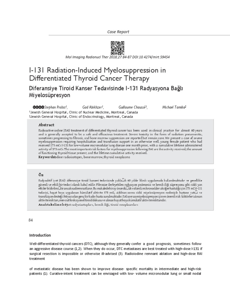 I-131 Radiation-Induced Myelosuppression in Differentiated Thyroid ...