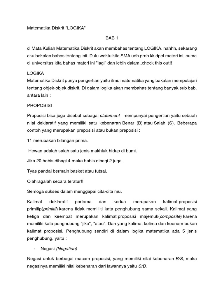Matematika Diskrit (Logika) | PDF