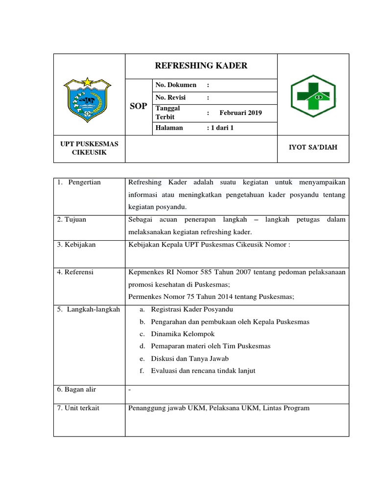 Sop Refreshing Kader | PDF