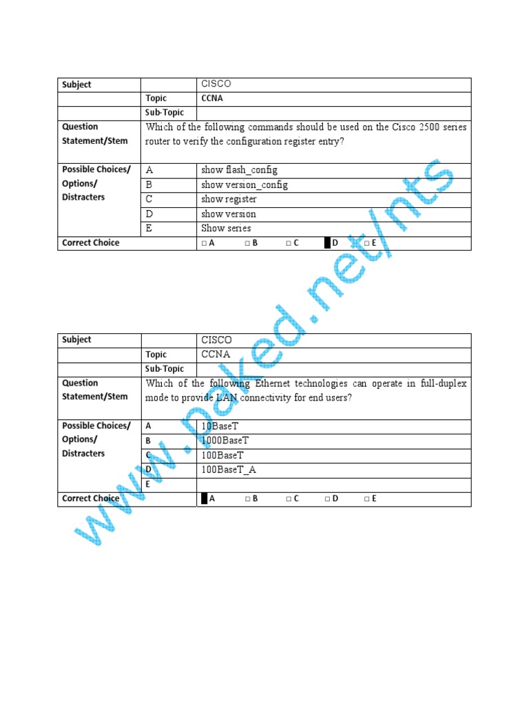Sample Paper CCNA | Download Free PDF | Cisco Certifications | Osi Model
