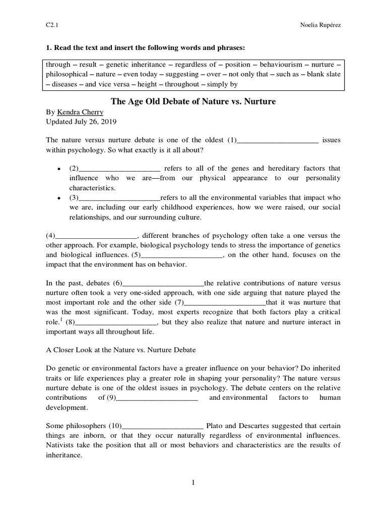 Nature vs. Nurture: Key Concepts Explained | PDF | Nature Versus ...