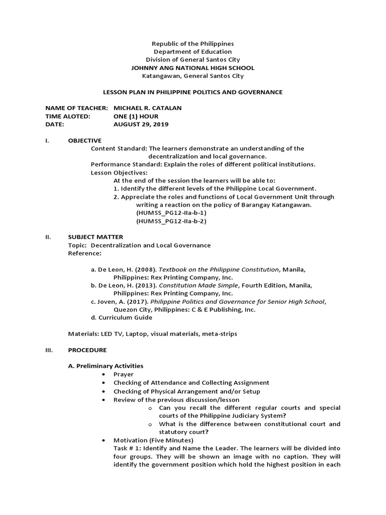 Lesson Plan on Local Governance | PDF | Local Government | Lesson Plan