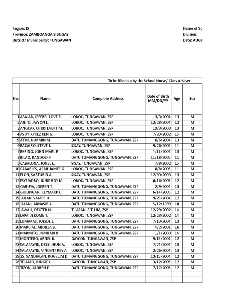 Student Enrollment Records from Sisay National School | PDF ...