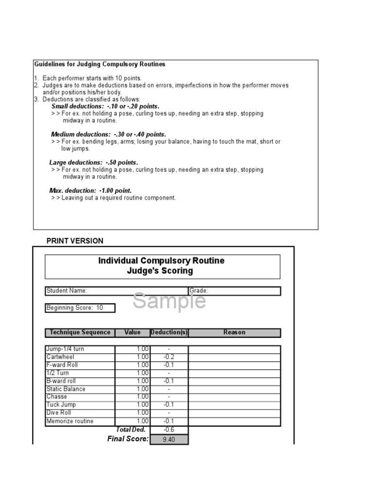 Gymnastics-Compulsory Judge Form | PDF | Sports