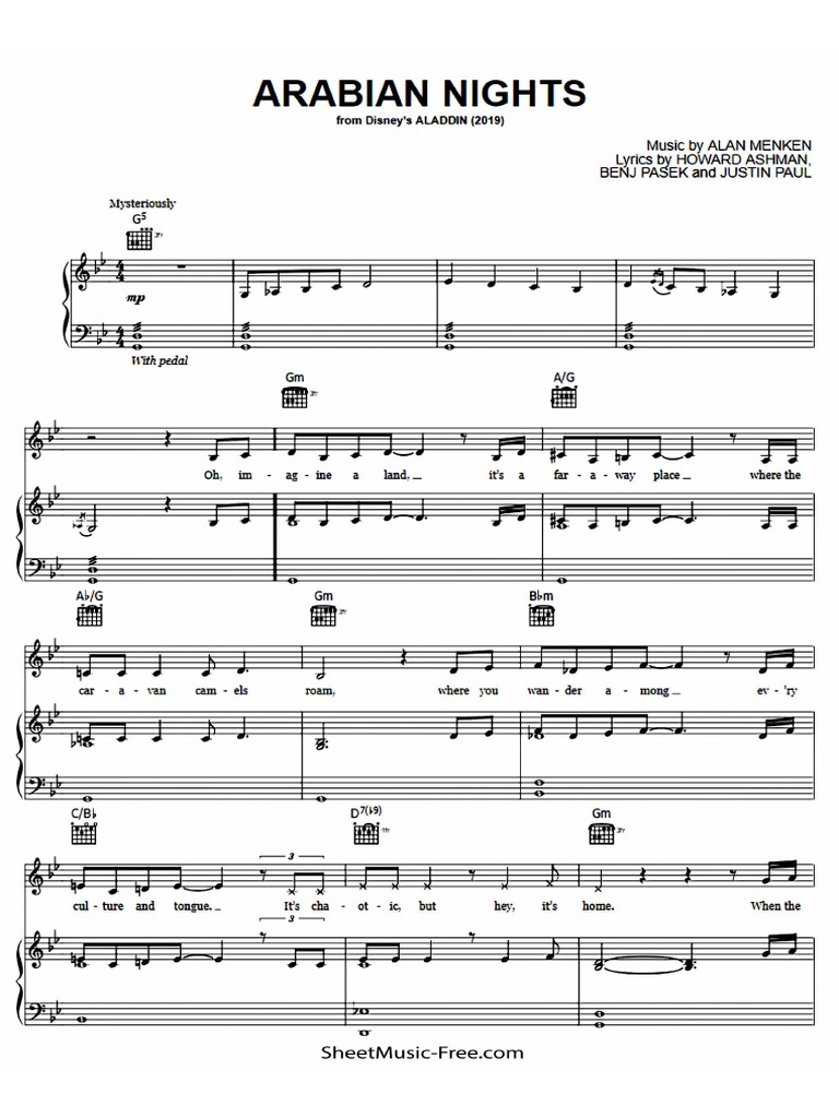 Arabian Nights Sheet Music From Aladdin | PDF