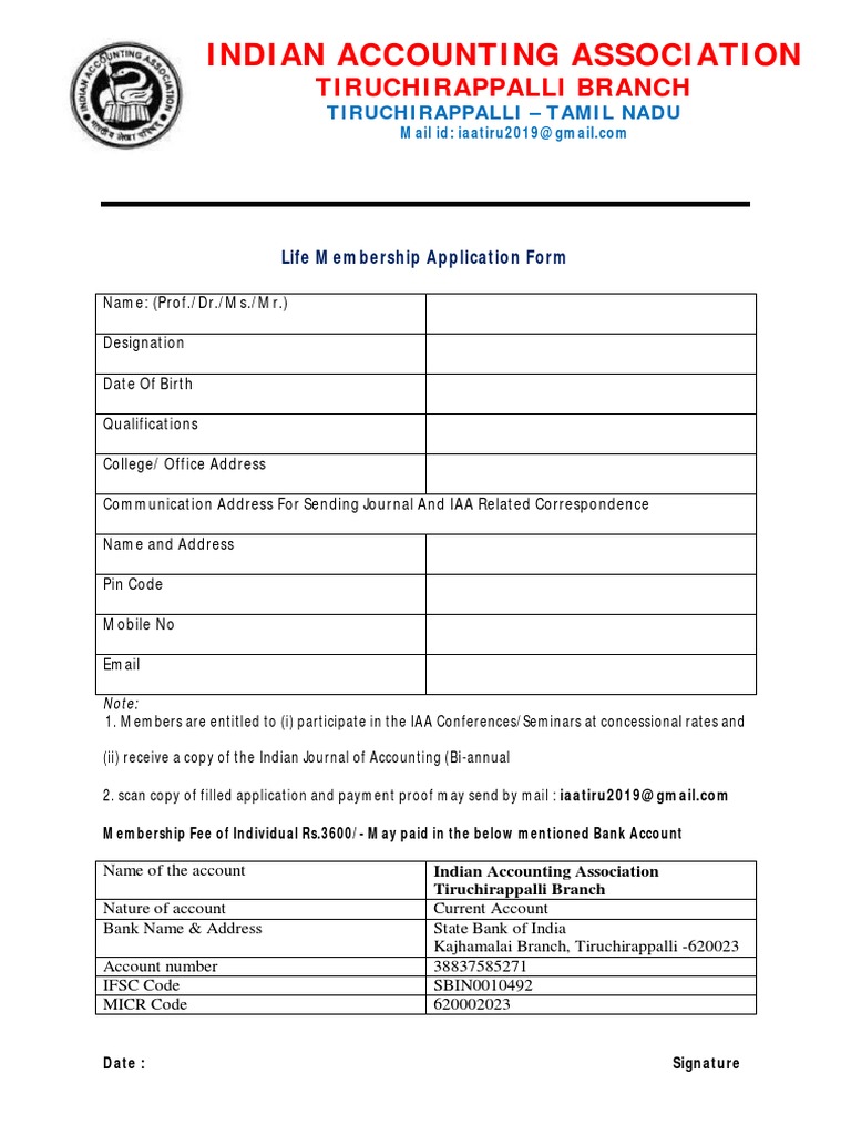 IAA Life Membership Application Form | PDF | Career & Growth | Business