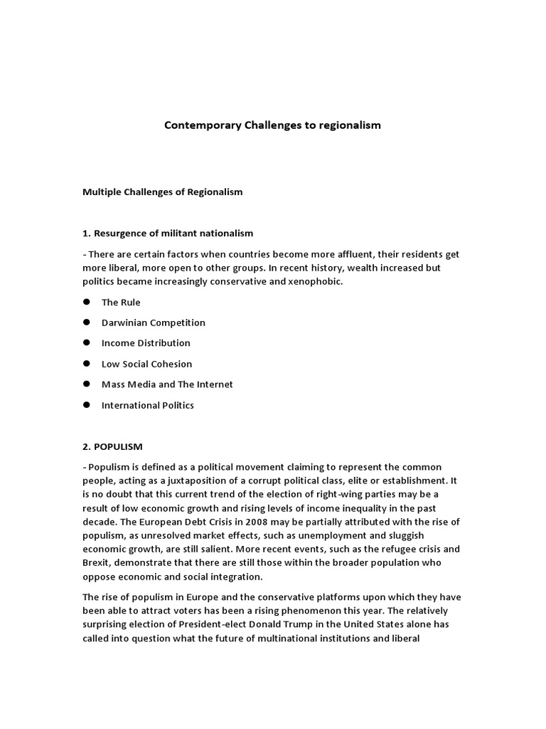 Contemporary Challenges To Regionalism | Download Free PDF | Populism ...