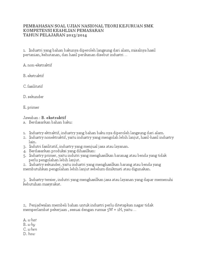 Pembahasan Soal Ujian Nasional Teori Kejuruan SMK | PDF