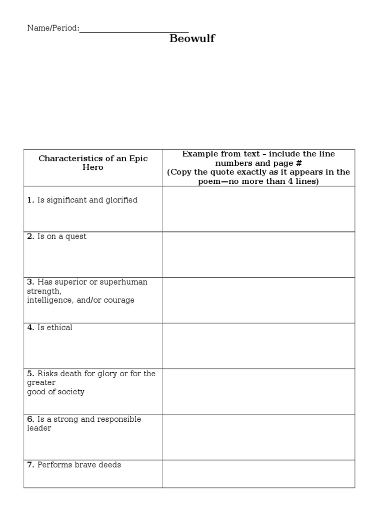 Beowulf Graphic Organizer | PDF | Beowulf