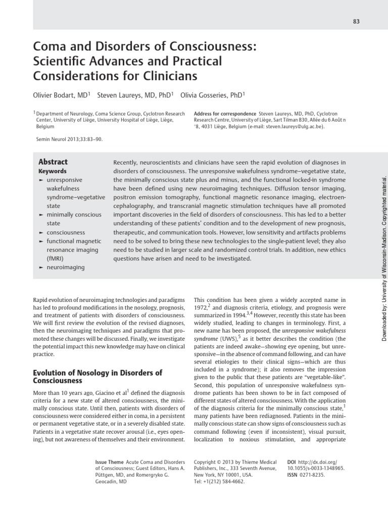 Coma and Disorders of Consciousness: Scienti Fic Advances and Practical ...