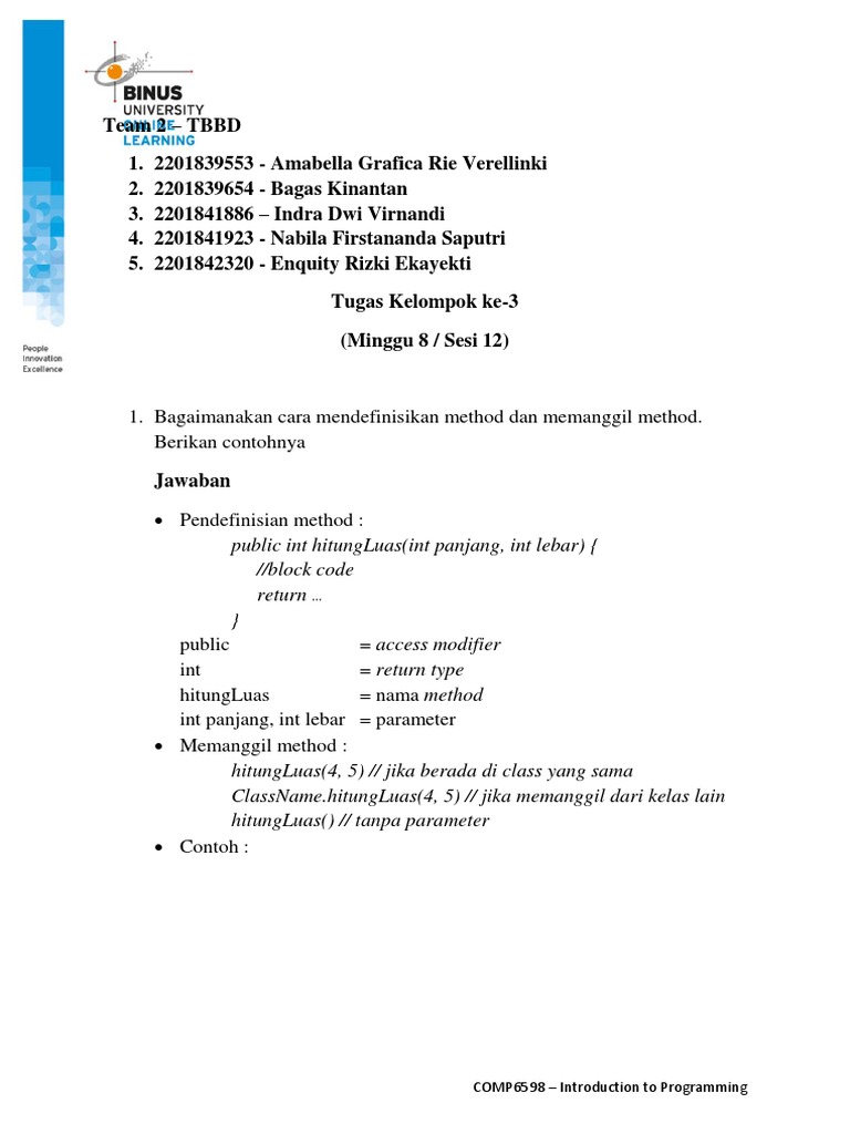 1812 Comp6598 TBBD TK3-W8-S12-R1 Team2 | PDF | Komputer