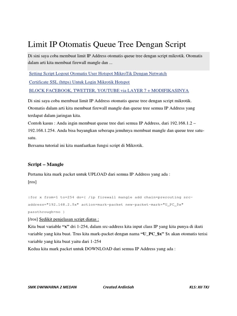 Konfigurasi Queue Tree Secara Outomatis | PDF