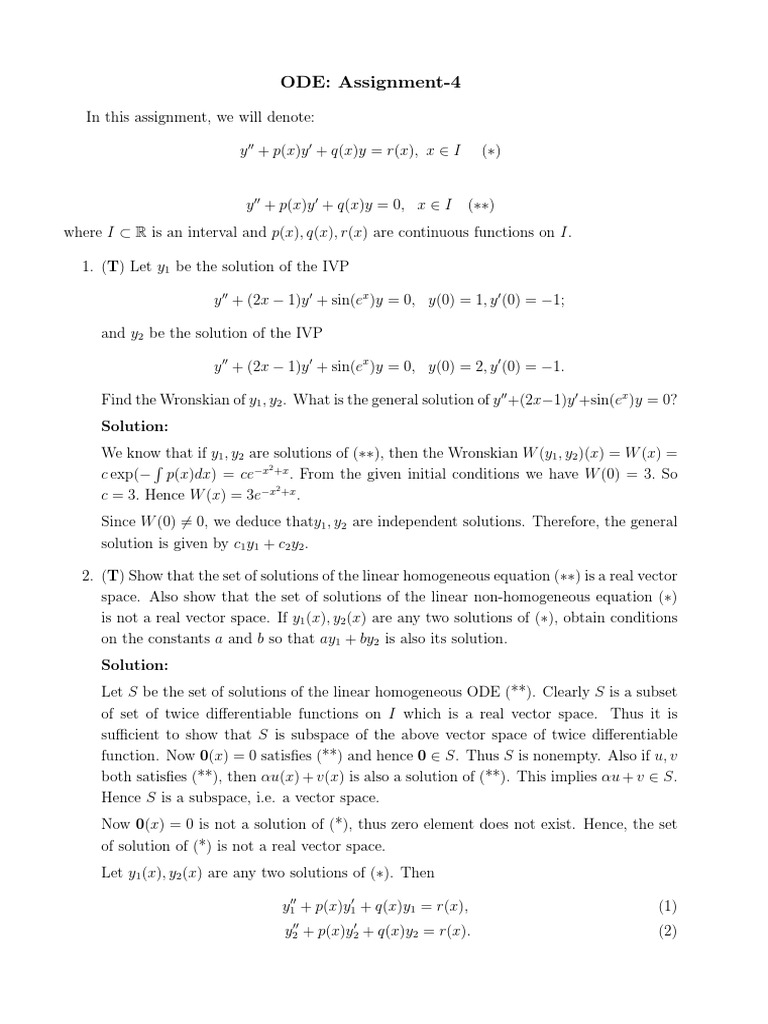 ODE: Assignment-4 | PDF | Linear Subspace | Vector Space