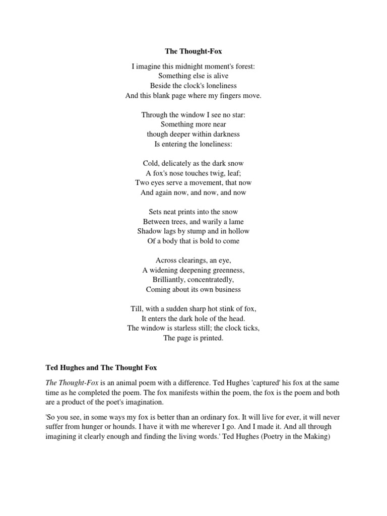The Thought-Fox: The Thought-Fox Is An Animal Poem With A Difference ...
