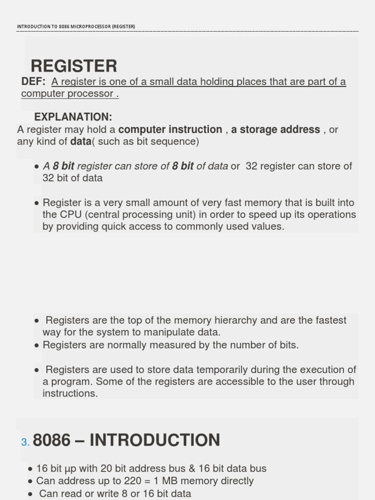 Introduction To 8086 Microprocessor Pdf Central Processing Unit Computer Data Storage