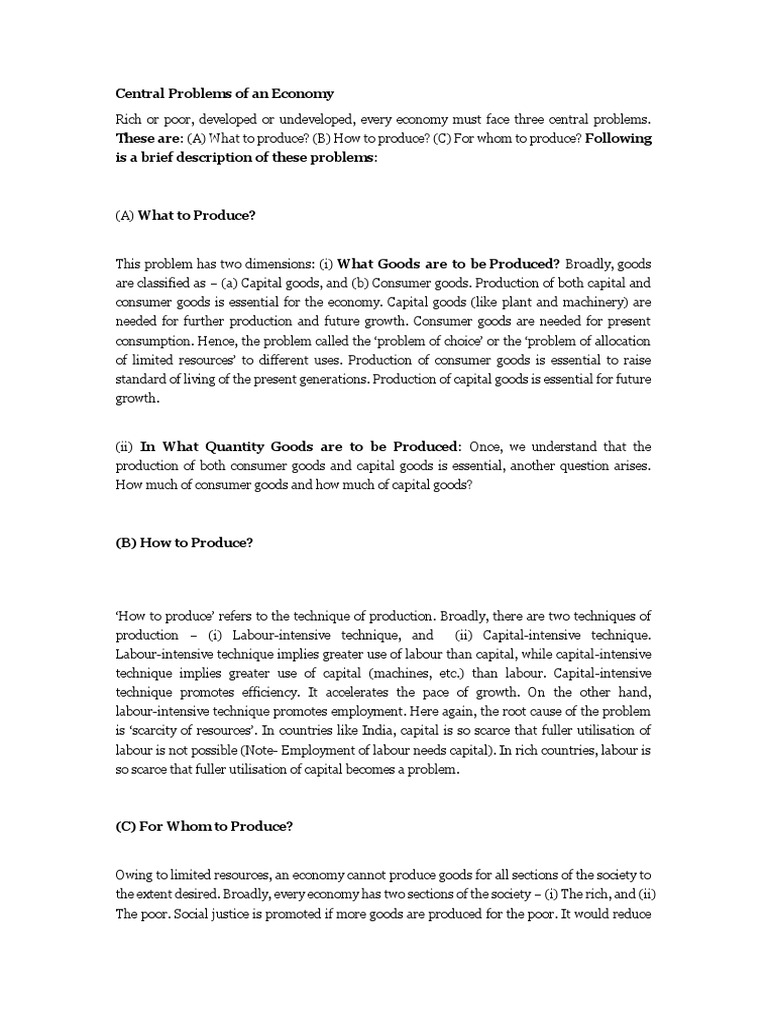 2 Central Problems of An Economy | PDF | Labour Economics | Economic Growth