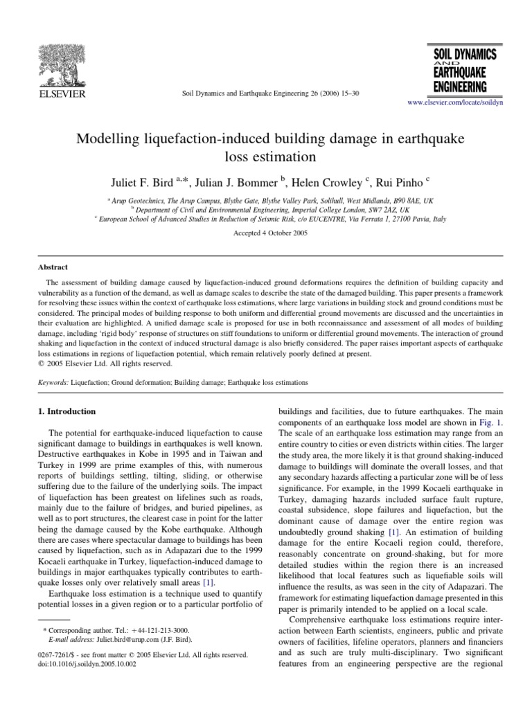 Modelling Liquefaction-Induced Building Damage in Earthquake Loss Estimation | PDF | Earthquake ...