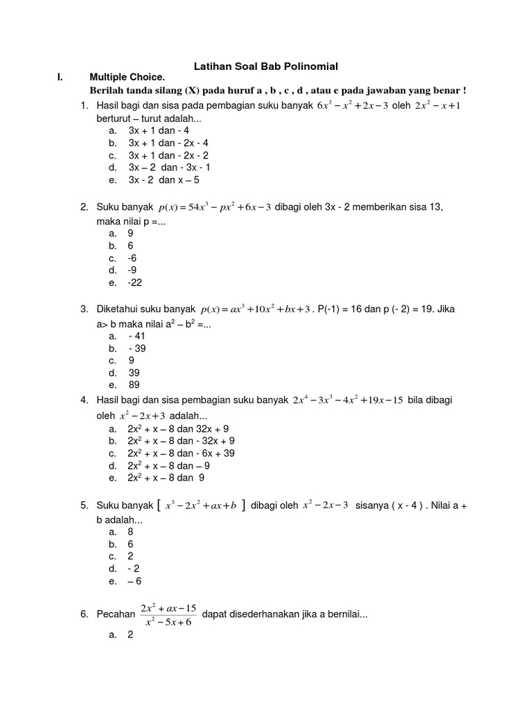 Latihan Soal Polinomial | PDF