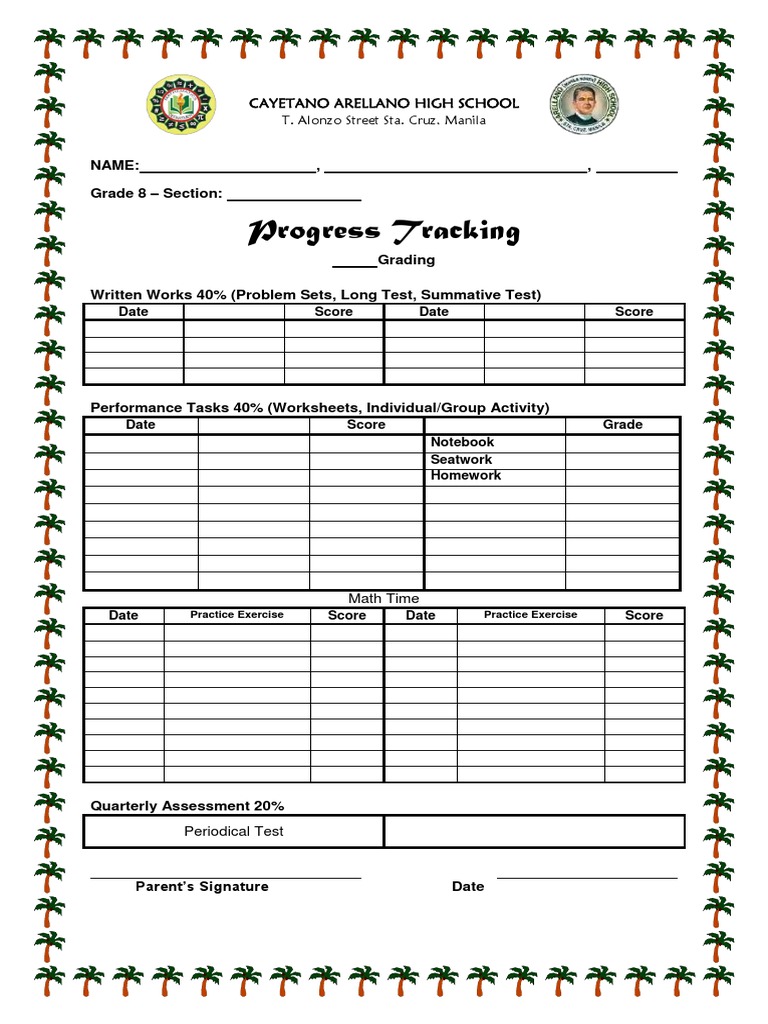 Grade 8 Progress Tracking Template | PDF