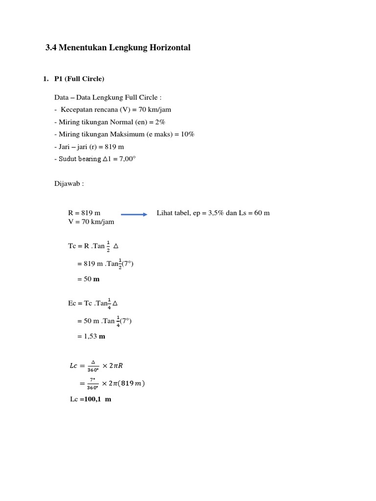 Perhitungan Lengkung Horizontal FIX ALHAMDULILLAH 1 | PDF