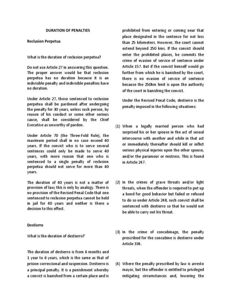 Duration of Penalties | PDF | Sentence (Law) | Capital Punishment In ...