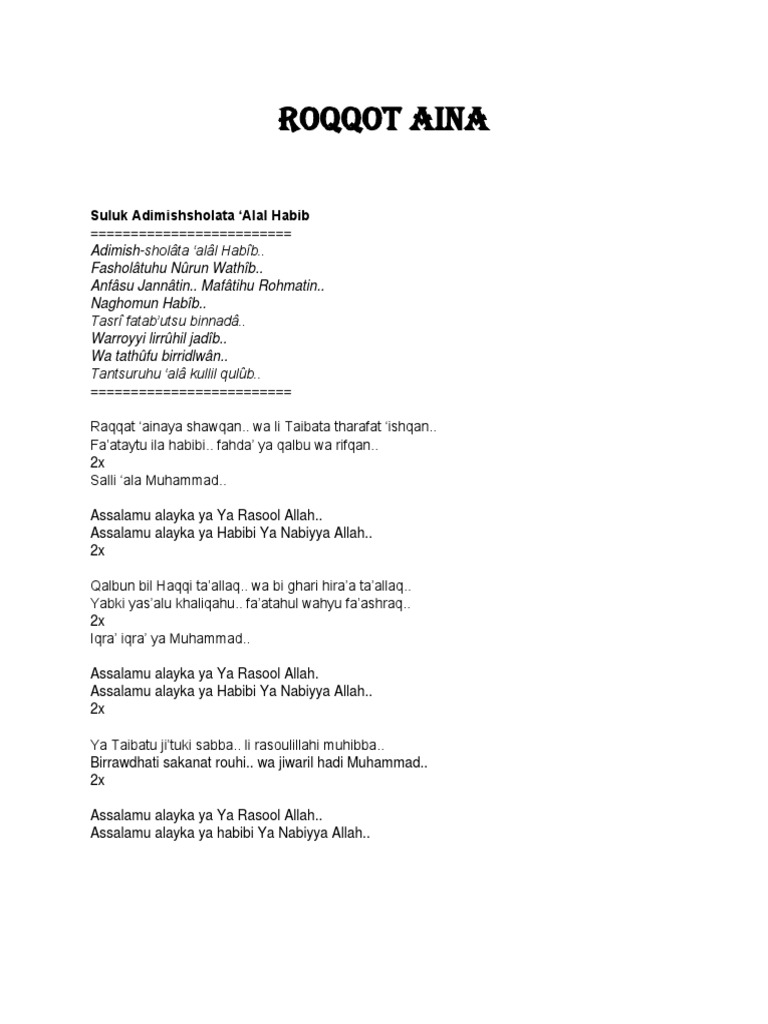 Roqqot Aina: Suluk Adimishsholata Alal Habib | PDF | Religion And Belief