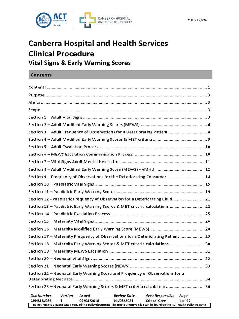 Vital Signs and Early Warning Scores | PDF | Blood Pressure | Emergency ...