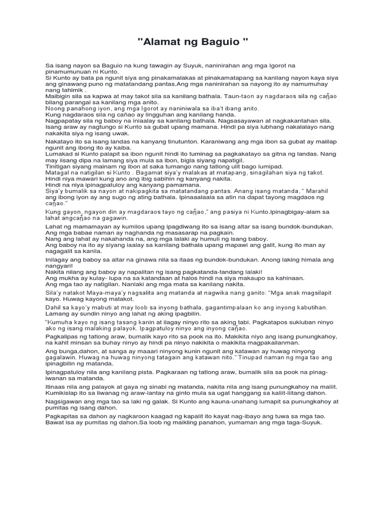 Alamat NG Baguio | PDF