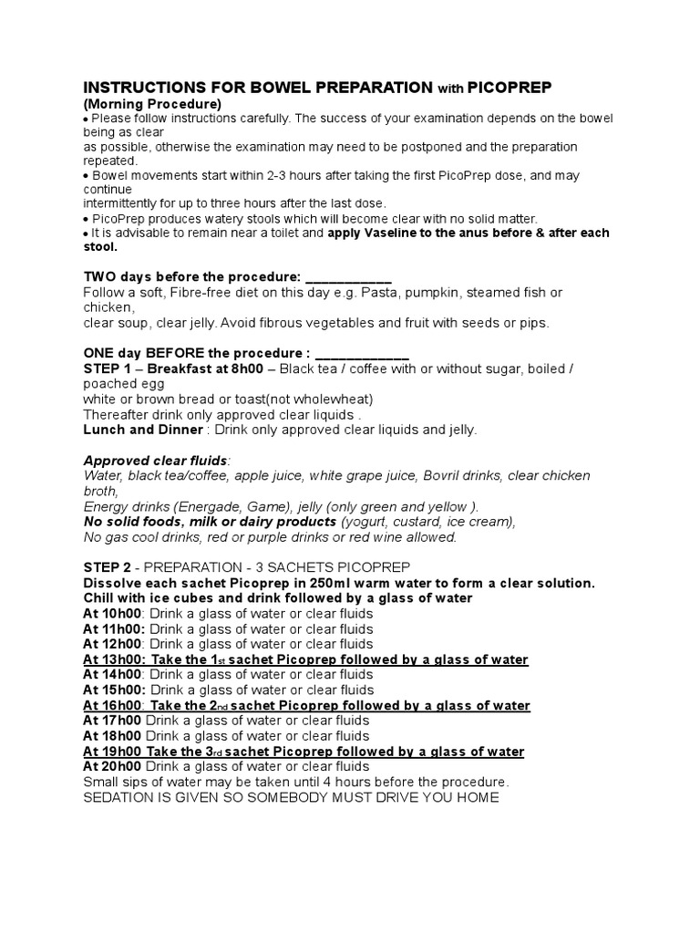 PicoPrep Bowel Prep Instructions | PDF