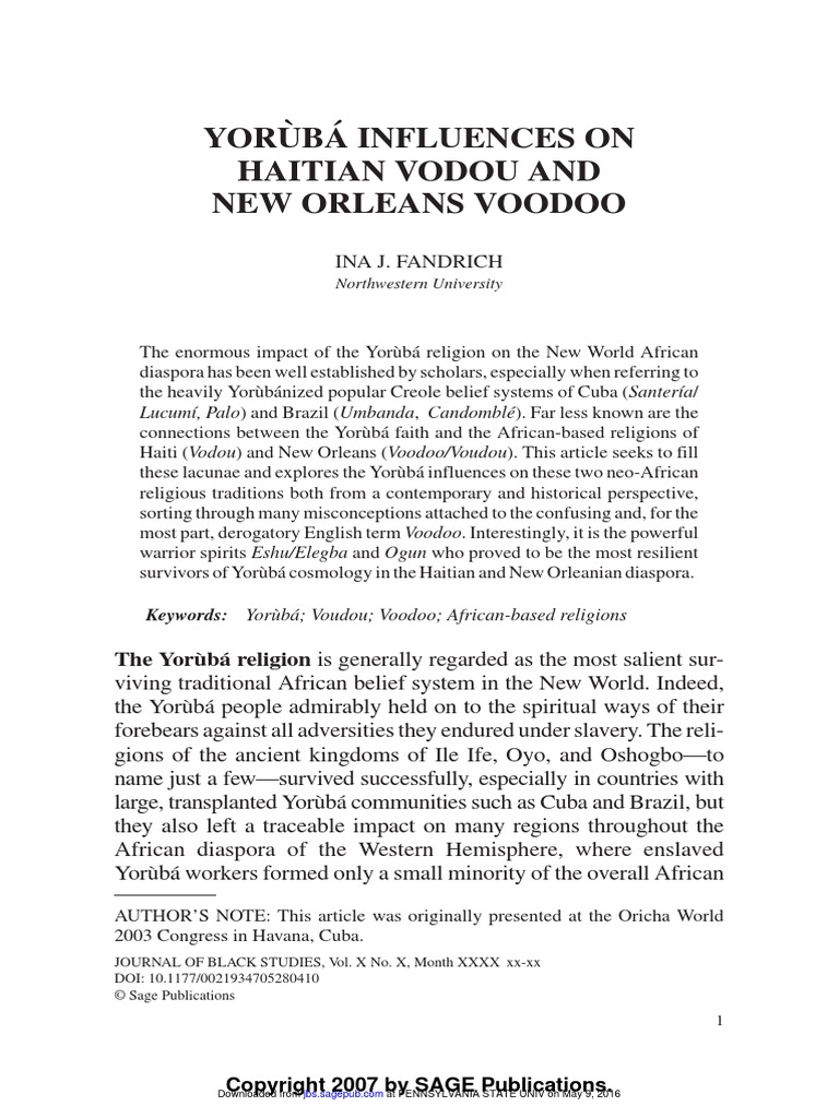 Yorùbá Influences On Haitian Vodou and New Orleans Voodoo: Ina J ...