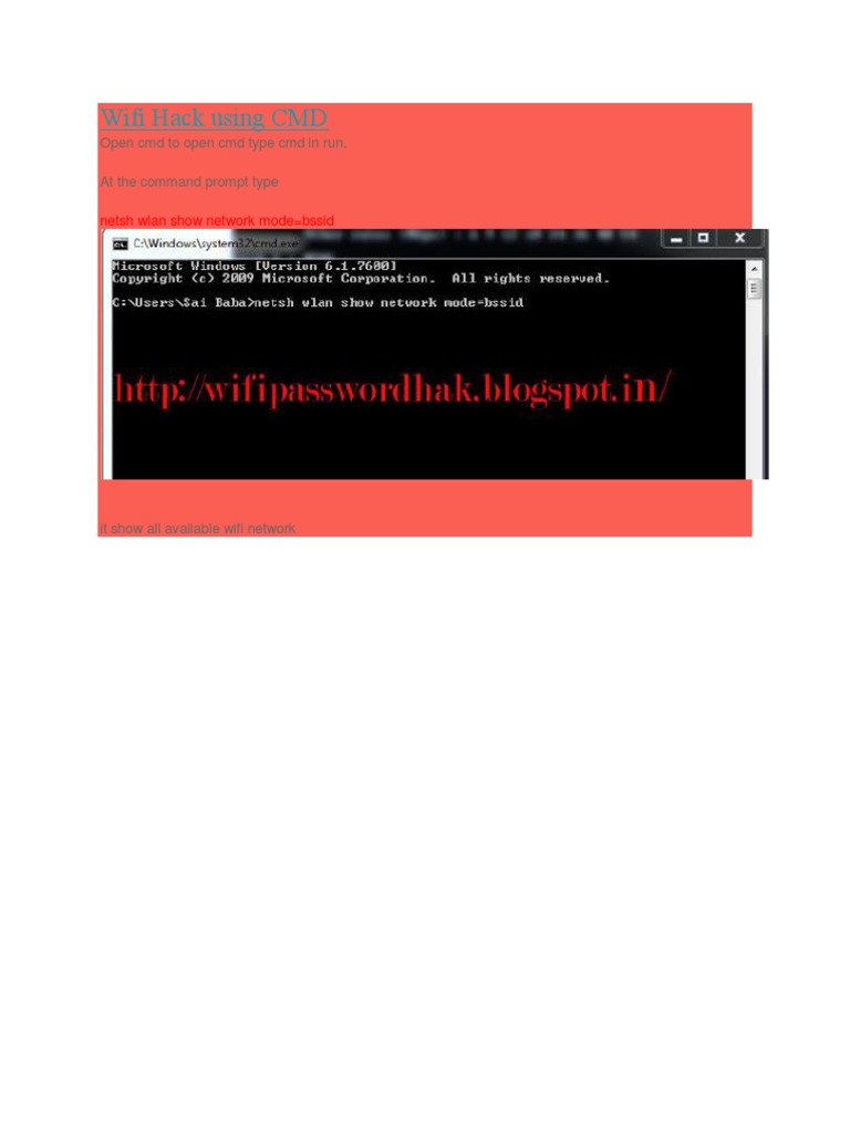 Wifi Hack Using CMD PDF | PDF