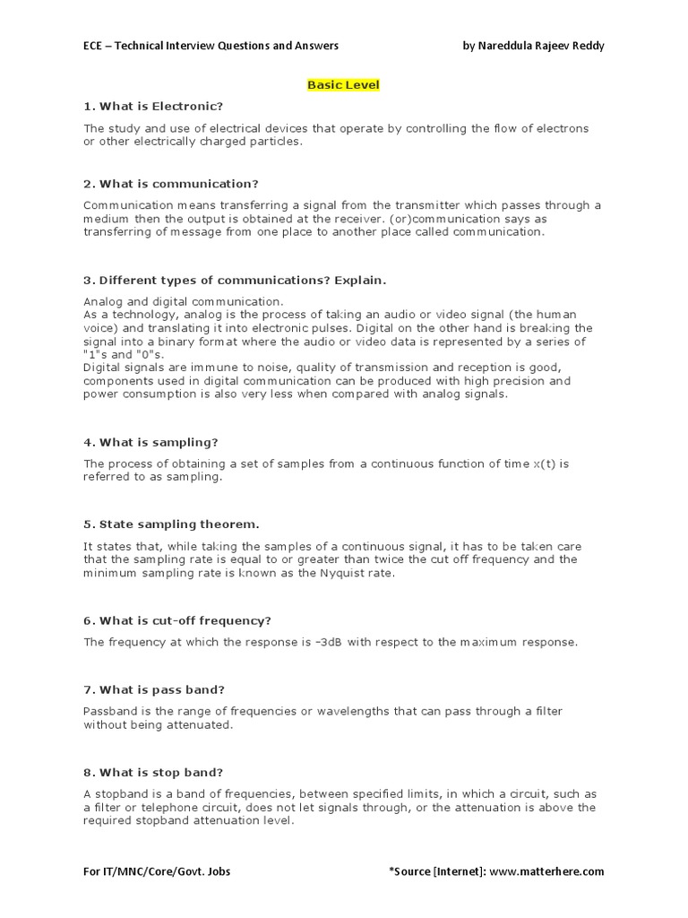ECE - Technical Interview Questions and Answers by Nareddula Rajeev Reddy | PDF | Modulation ...