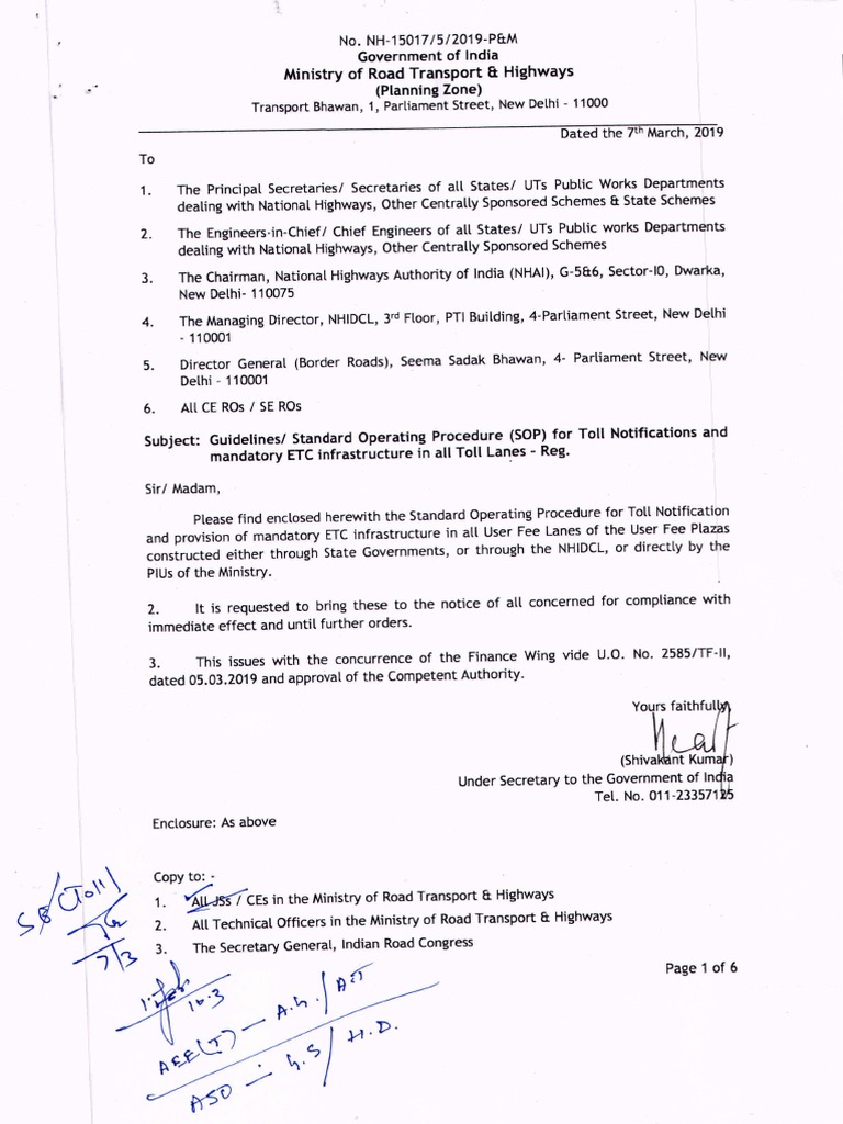 Guideline / Standard Operating Procedure (SOP) For Toll Notifications ...