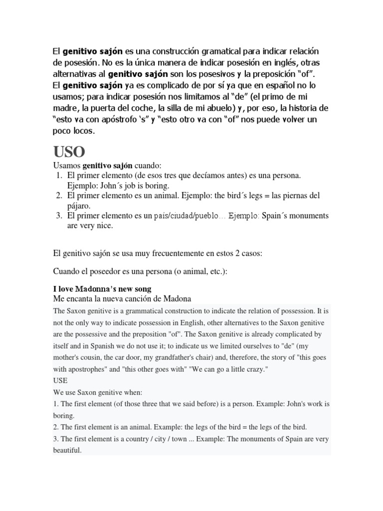 Uso del Genitivo Sajón y Adjetivos en Inglés | PDF | Sustantivo | Plural
