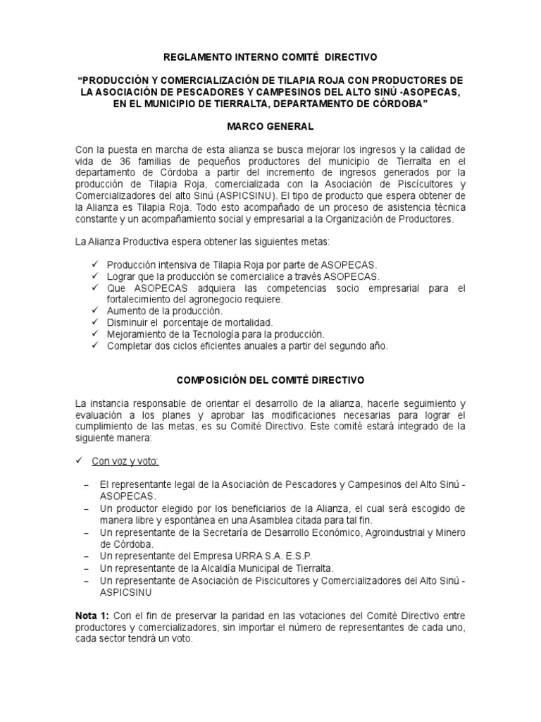 5 Reglamento Interno Comite Directivo | PDF | Negocios | Finanzas y dinero