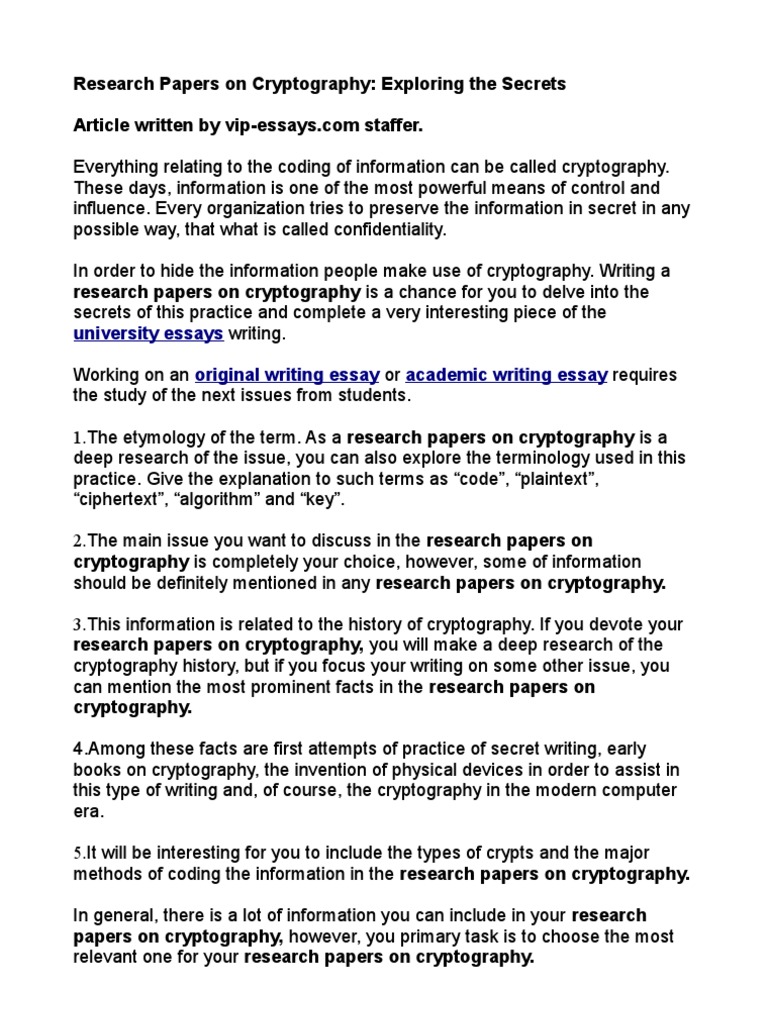 Research Papers On Cryptography: Exploring The Secrets. | PDF