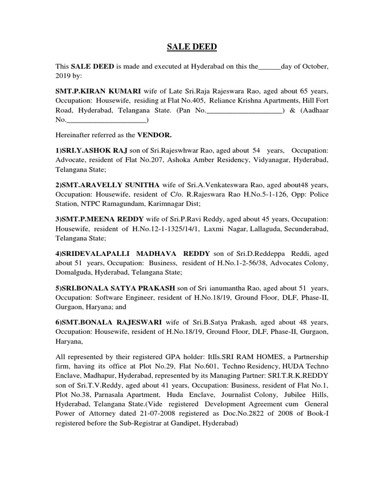 Sale Deed | Download Free PDF | Covenant (Law) | Property